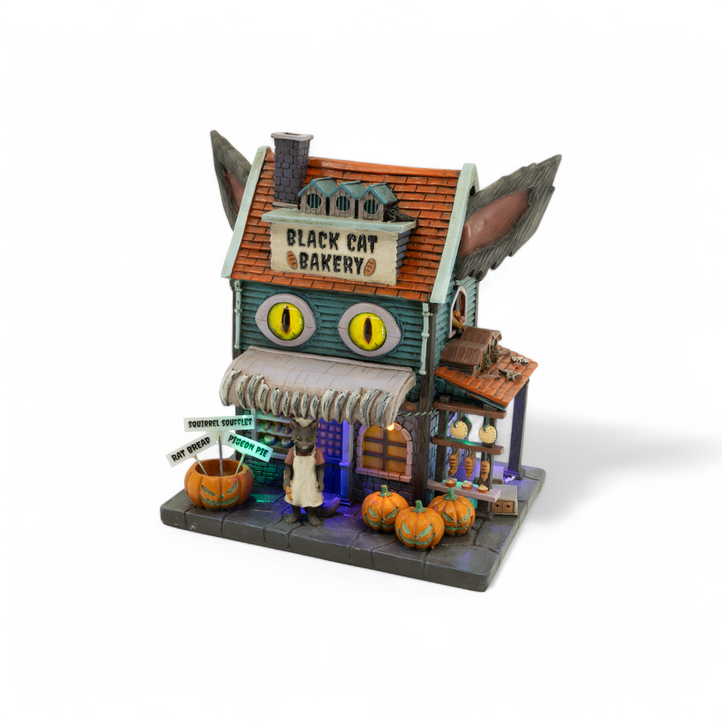 Black Cat Bakery Halloween Village – Lighted Bakery Building ...